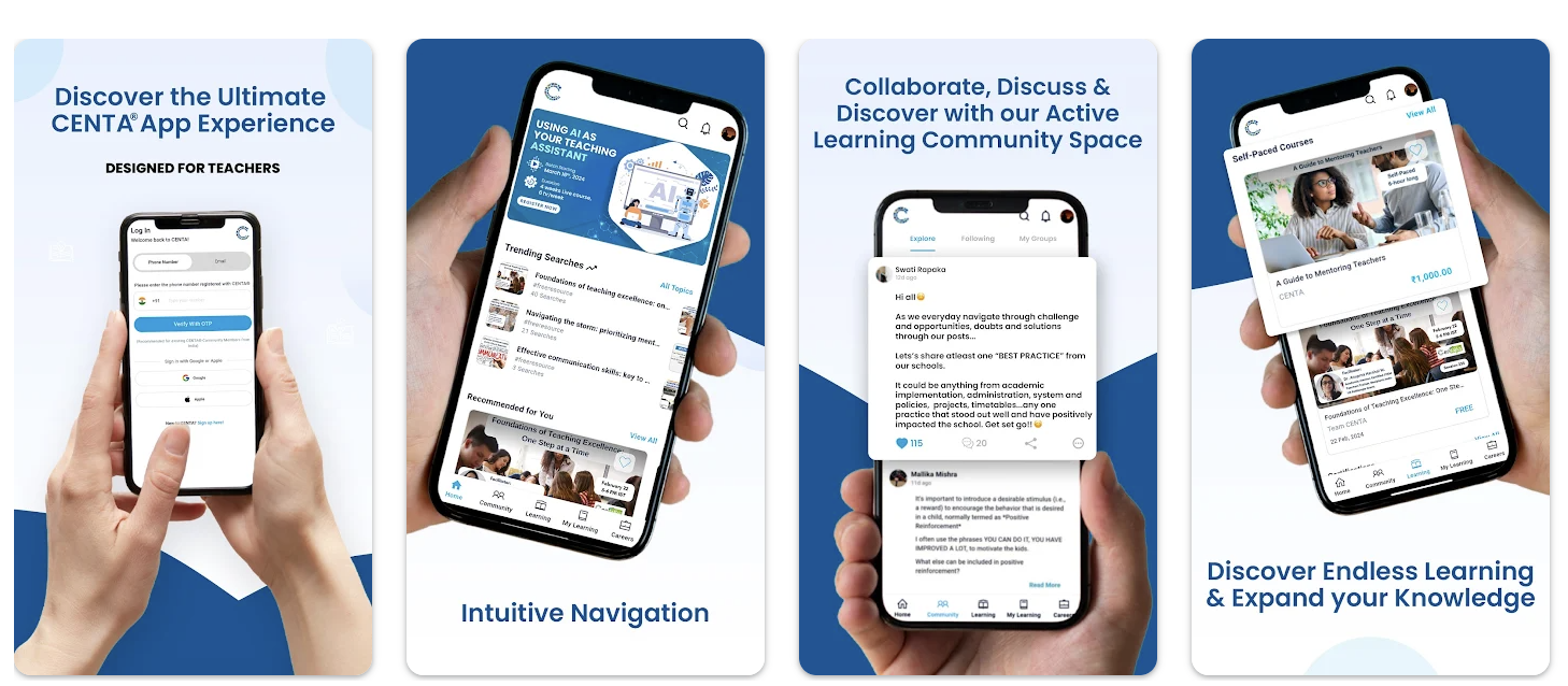 CENTA for Teachers App Screenshots showing learning resources, quizzes ...